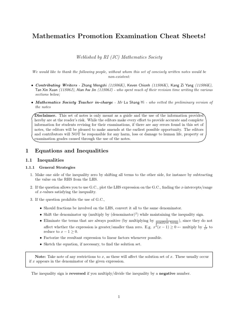 Mathematics Exam Revision Cheat Sheet | PDF | Student's T Test ...