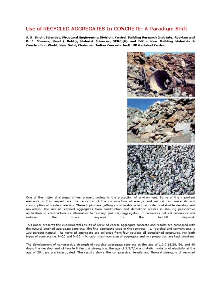 Recycled Aggregates in Concrete Use | PDF | Construction Aggregate ...