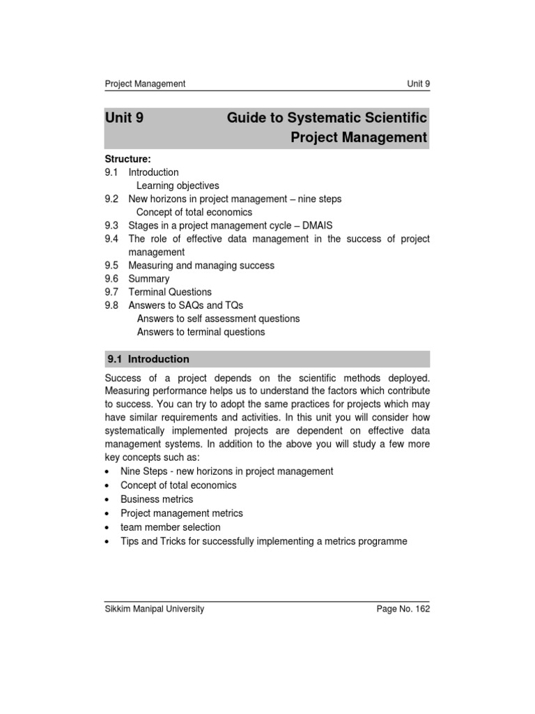 Unit 9 Guide To Systematic Scientific Project Management: Structure ...