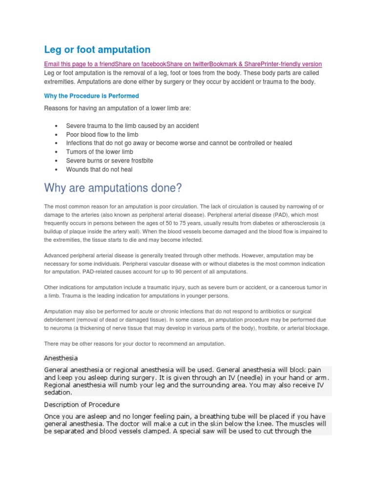 Leg or Foot Amputation pref card | Amputation | Major Trauma | Free 30 ...