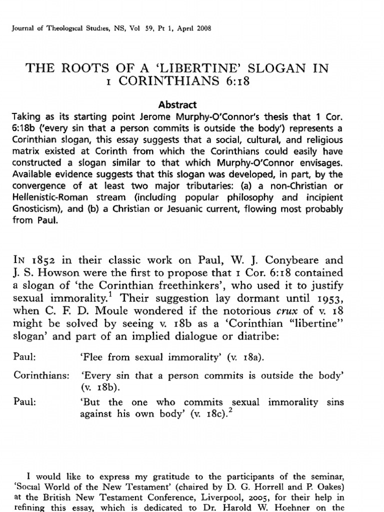 1 Cor 6.18 - Roots of Libertine Slogan | PDF | Gnosticism | Stoicism