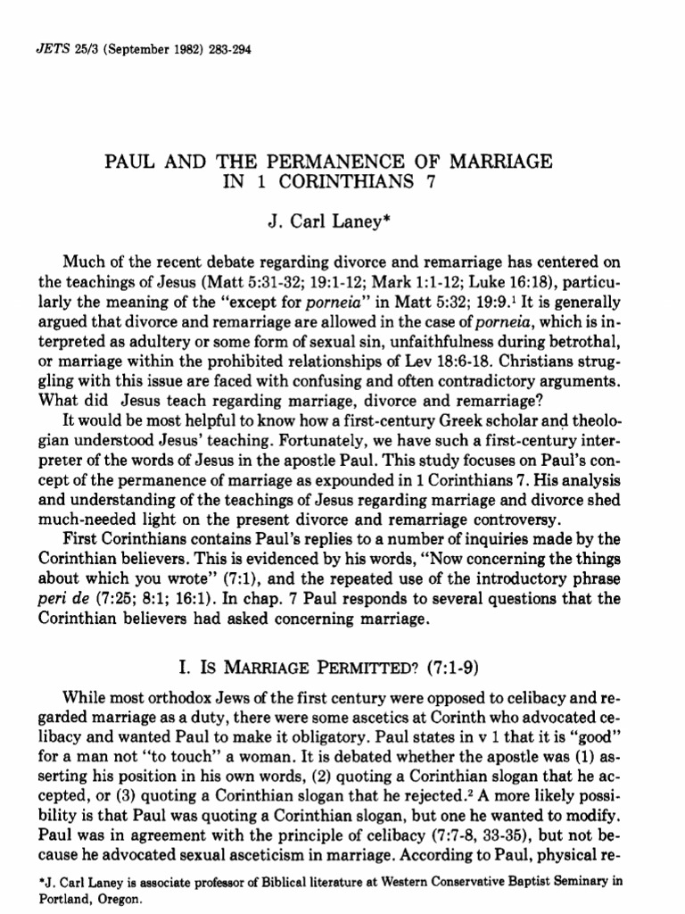 1 Cor 7 - Paul and Permance of Marriage | PDF | First Epistle To The ...