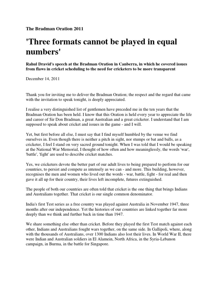 Rahul Dravid Speech | PDF | Equal Opportunity | Cricket