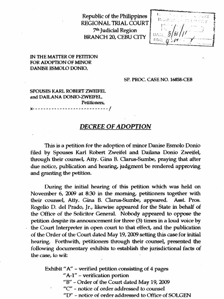 Sample Decree of Adoption | PDF