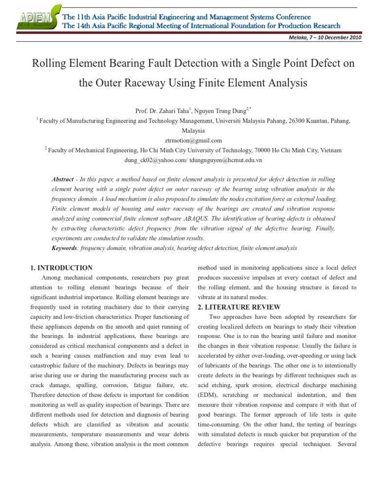Rolling Element Bearing Fault Detection With A Single Point Defect On PDF | PDF | Bearing ...