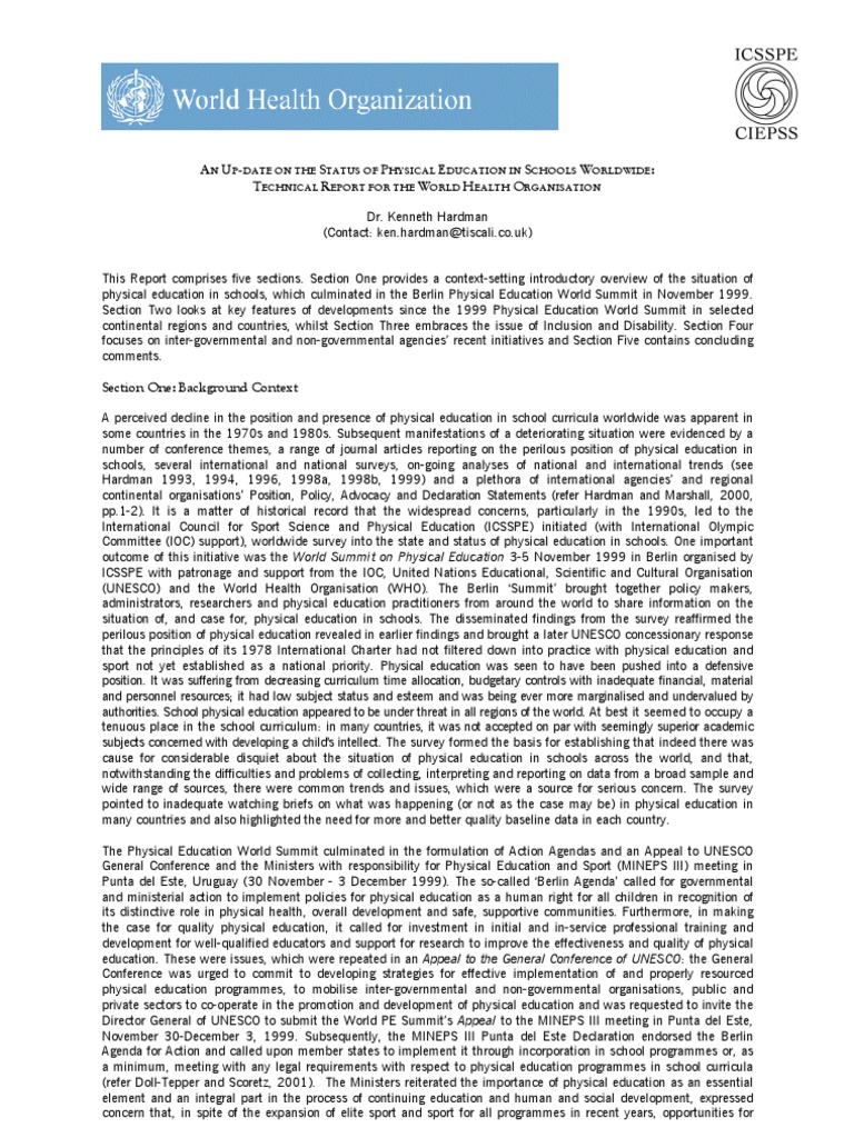 Kenneth Hardman Update On Physical Education in Schools Worldwide | PDF ...