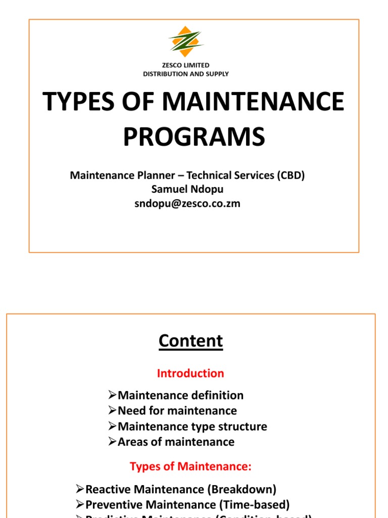 Types of Maintenance | PDF | Reliability Engineering | Production And ...