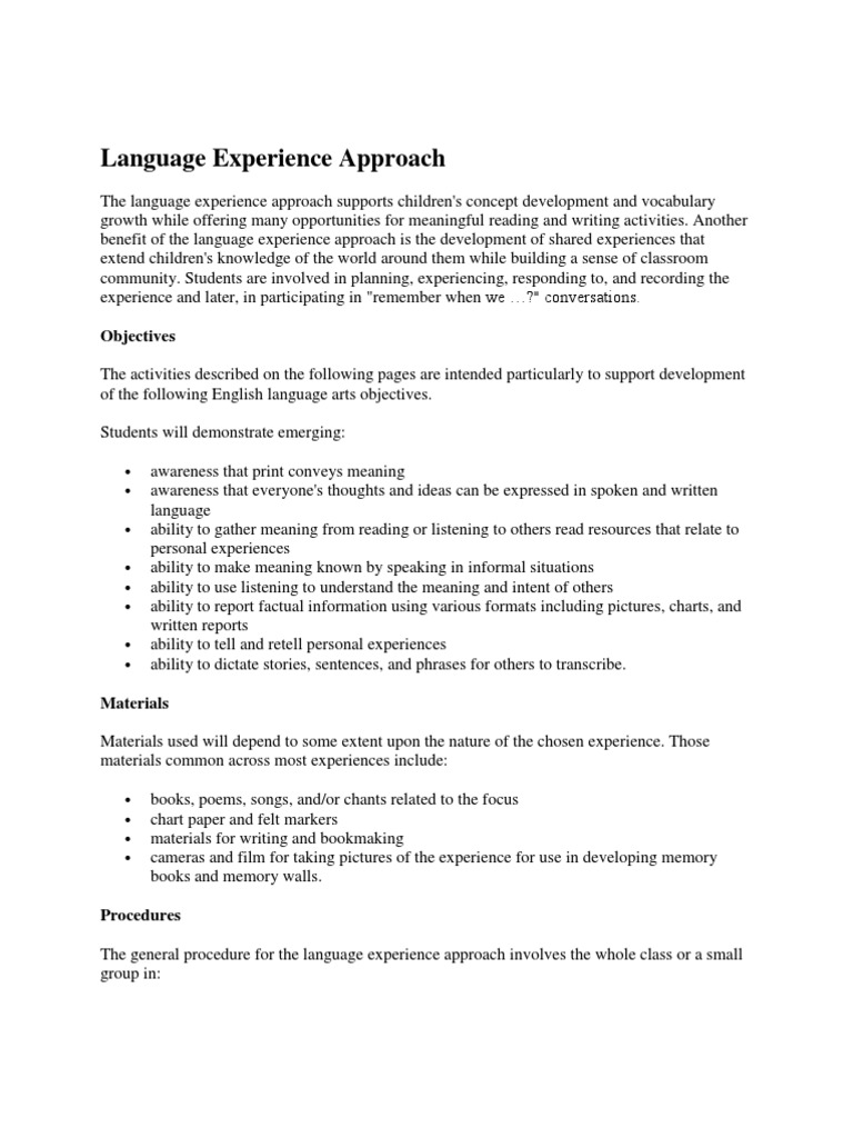Vocabulary Development Approaches Chart