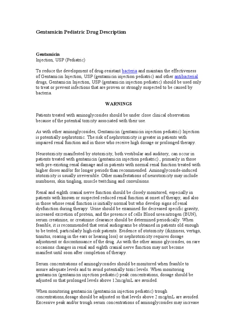 Gentamicin Pediatric Drug Description | PDF | Dose (Biochemistry ...