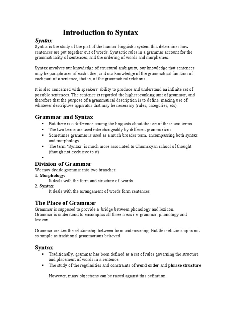 Introduction To Syntax | PDF | Phrase | Syntax