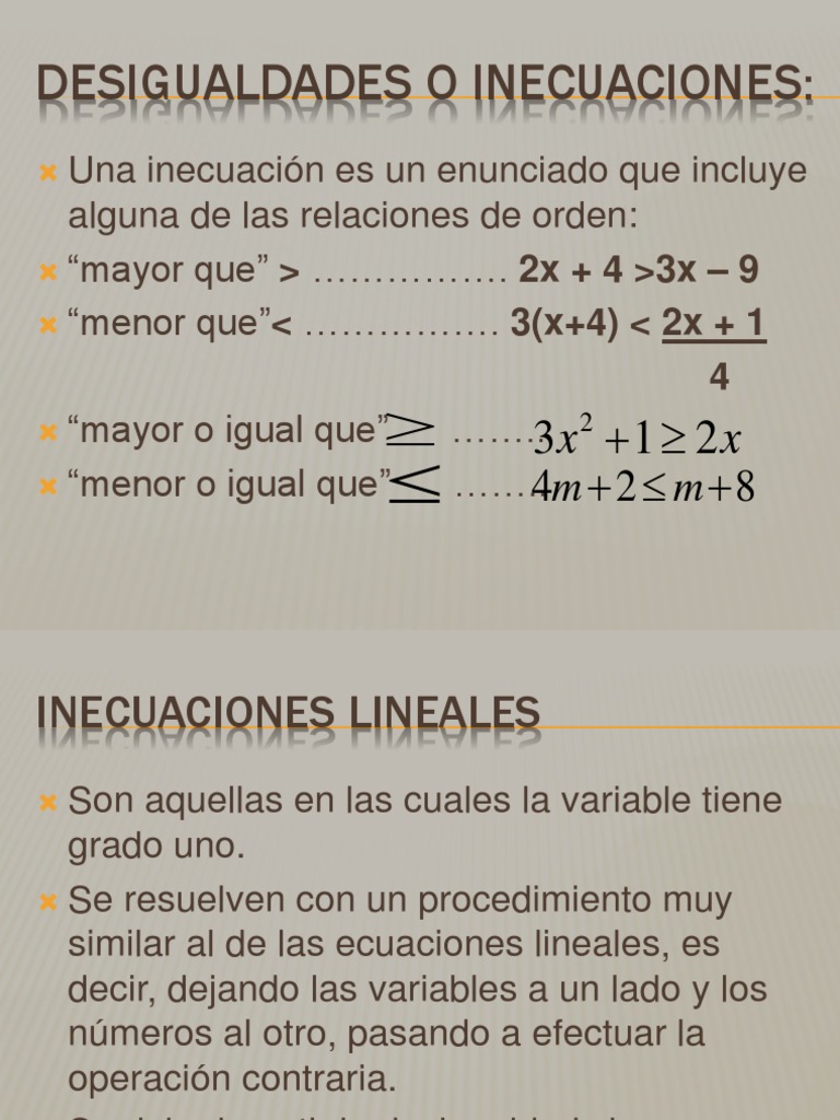 Desigualdades o Inecuaciones | PDF | Desigualdad (Matemáticas) | Ecuaciones