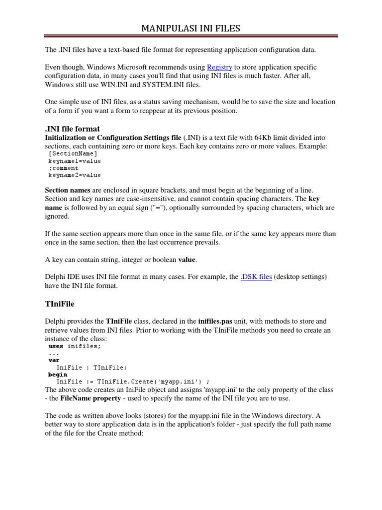 Managing Application Configuration Settings Using INI Files | PDF ...