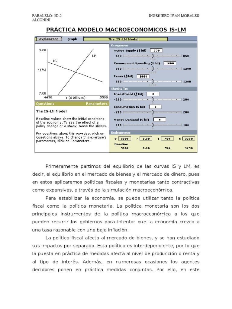 Practica De Modelos Macroeconomicos Is Lm Pdf La Política Fiscal