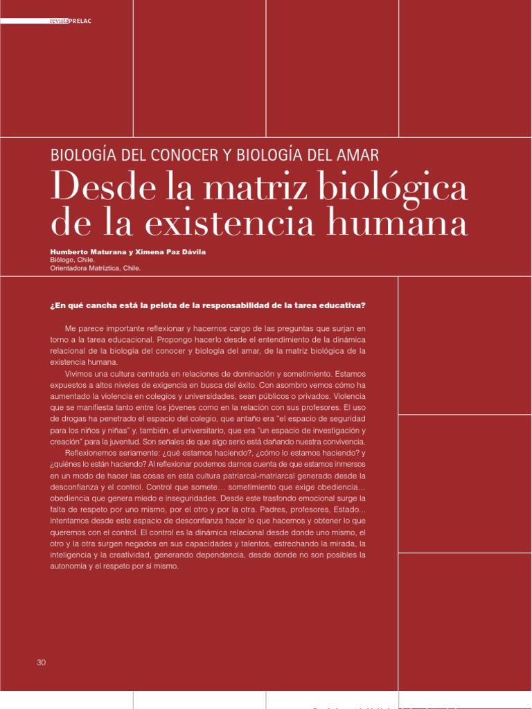 Matriz Biologica Existencia Humana Maturana | PDF