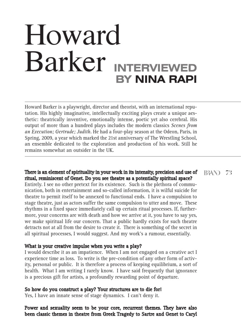 Howard Barker Interview | PDF | Theatre | Aesthetics