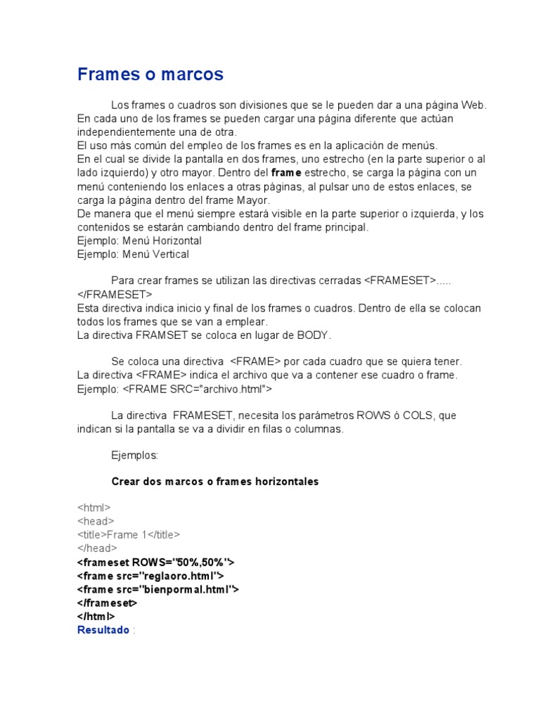 Frames o Marcos HTML | PDF | Menú (Computación) | Áreas de informática