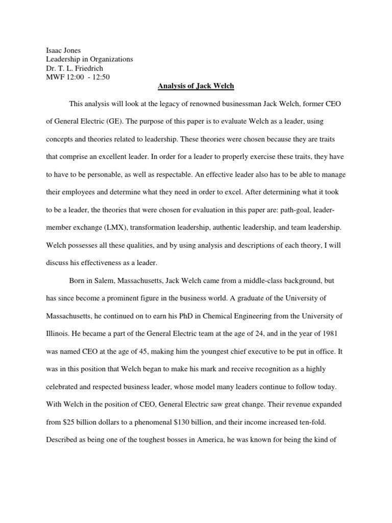 Isaac Jones - Jack Welch Analysis | PDF | General Electric | Leadership