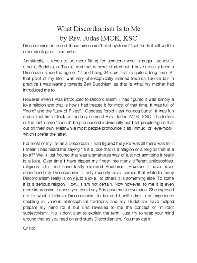 What Discordianism Is To Me by Rev. Judas IMOK, KSC | PDF | Truth ...