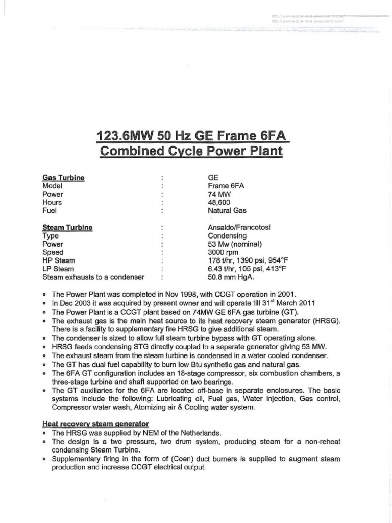 Frame 6 FA Combined Cycle Plant | PDF | Gas Turbine | Energy Technology