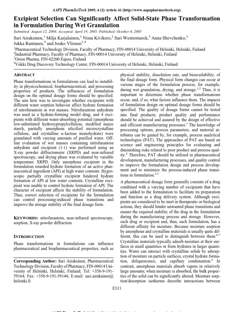 Excipient Selection Can Significantly Affect Solid-State | PDF ...