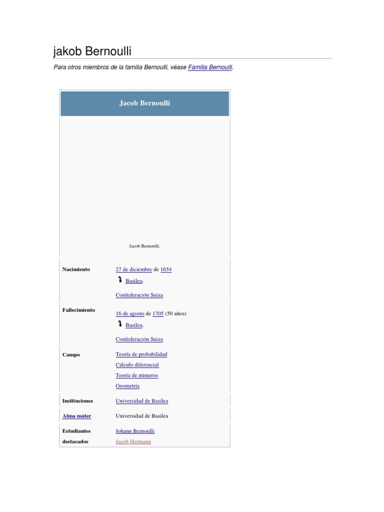 Jakob Bernoulli | PDF | Enseñanza de matemática | Análisis matemático
