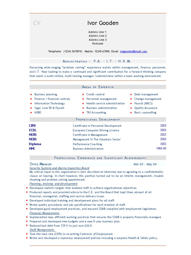 Administration (Universal CV Template) | PDF | Business
