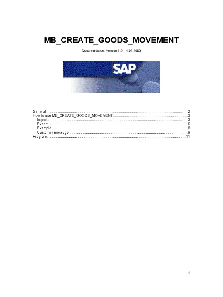 SAP MB_CREATE_GOODS_MOVEMENT Guide | PDF | Information Technology ...