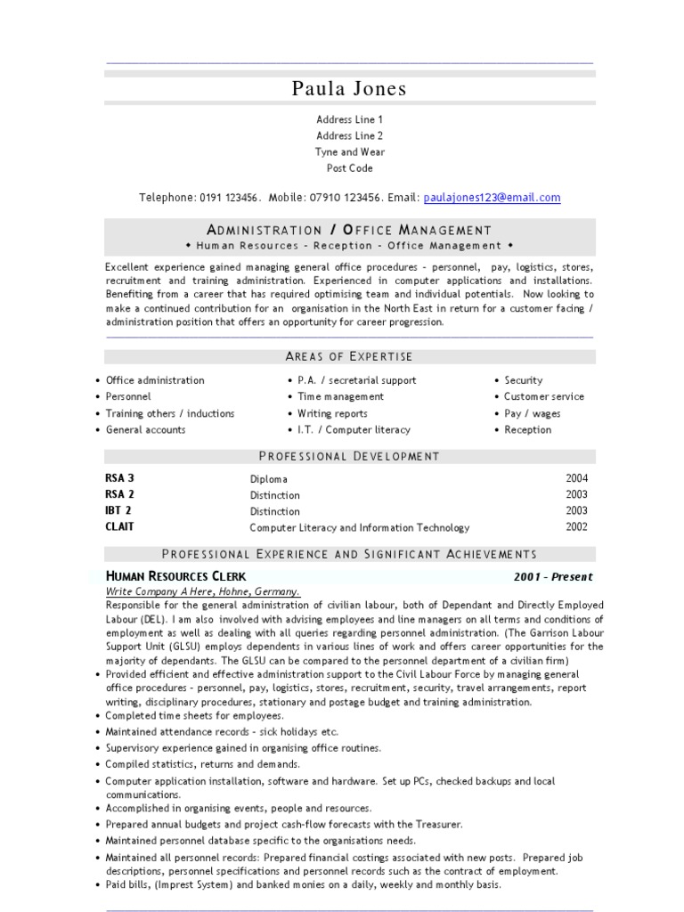 Admin Office Management CV and Resume Example | PDF