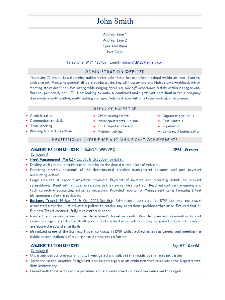 Admin Officer CV and Resume Example | PDF | Résumé | Business