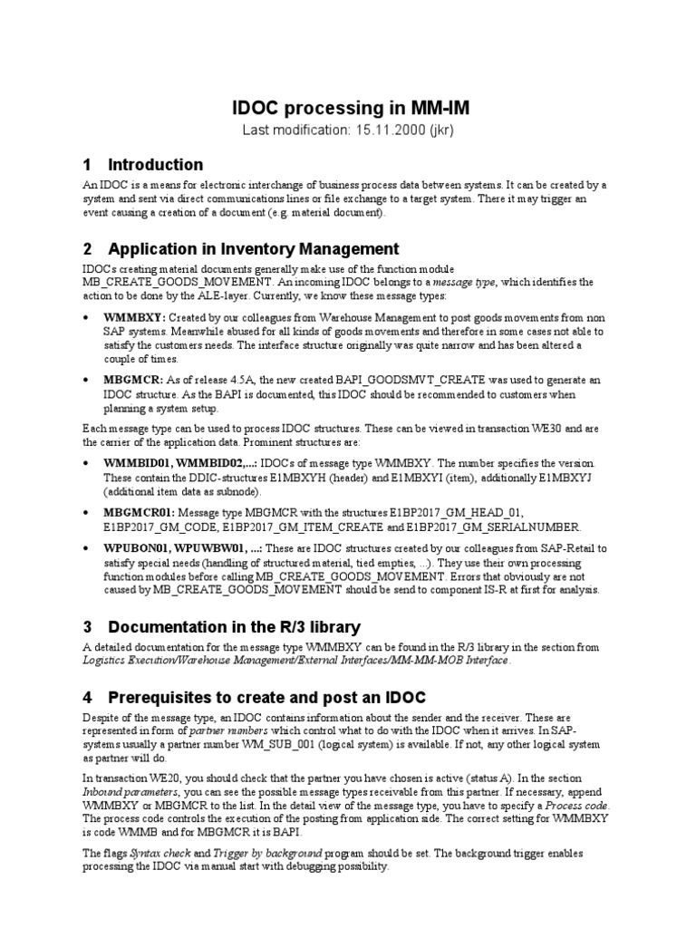 MM Overview of IDOCs in MM-IM | PDF | Debugging | Business Process