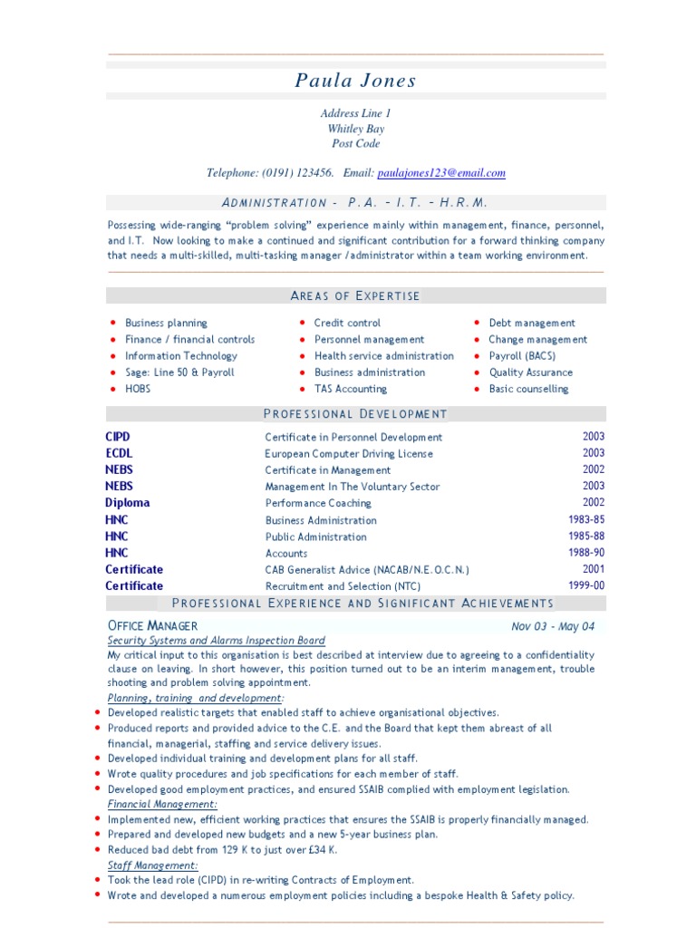Administration CV and Resume Universal) Example | PDF | Employment ...