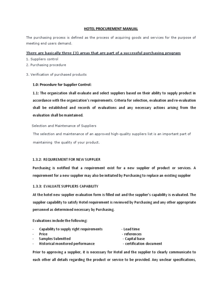 Hotel Procurement Manual | PDF | Specification (Technical Standard ...