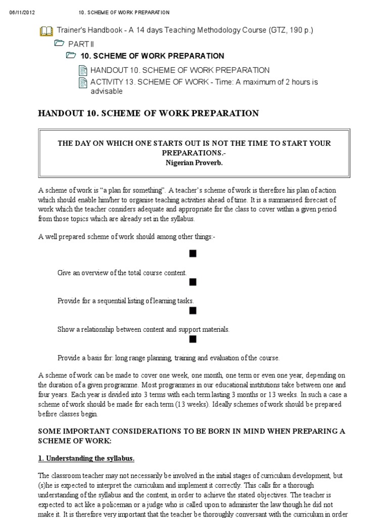 Preparing Effective Schemes of Work | PDF | Teachers | Curriculum