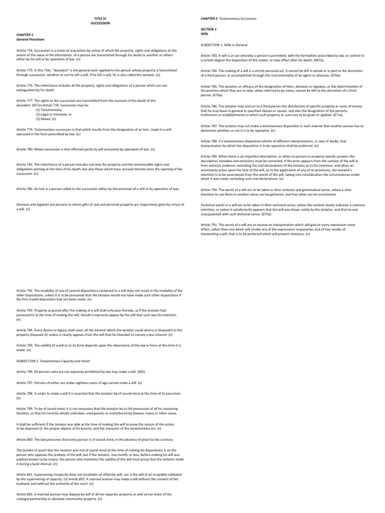 Succession Civil Code | PDF | Will And Testament | Inheritance