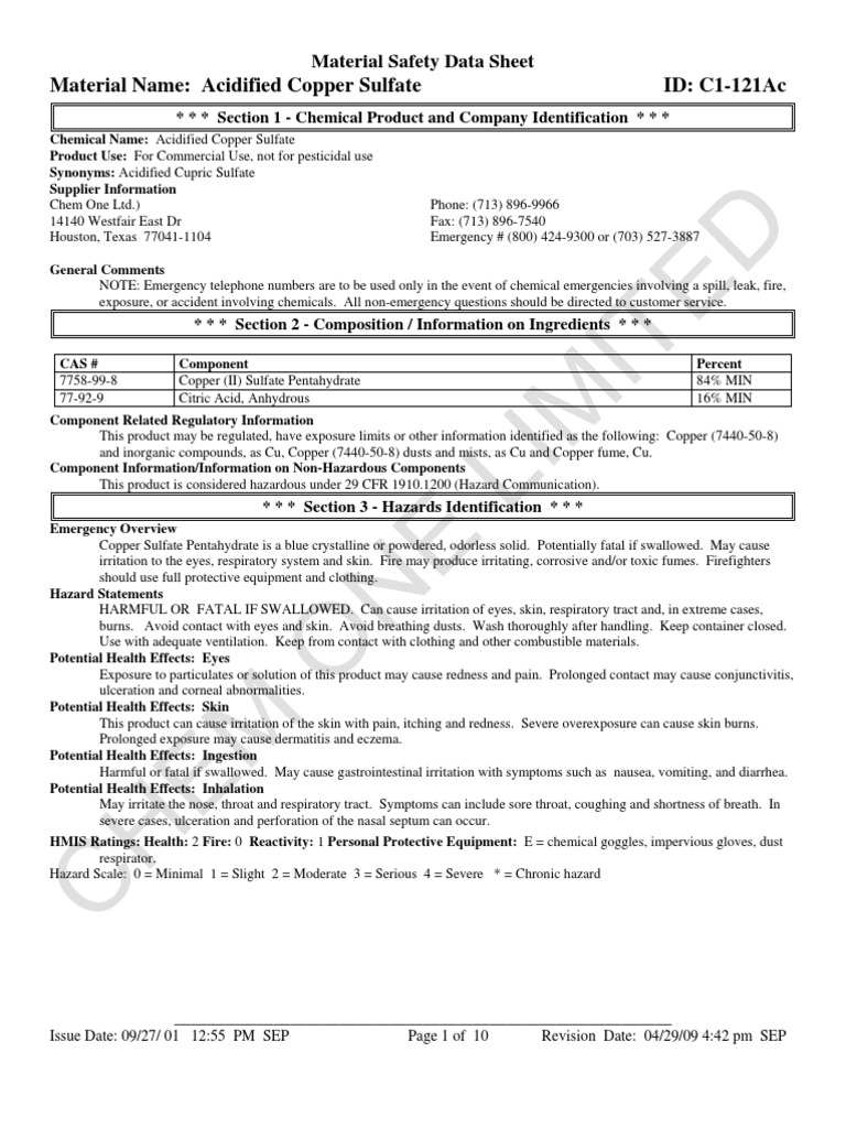 Acidified Copper Sulfate, Subcutaneous-Rat LD50 43 MG X KG | PDF ...