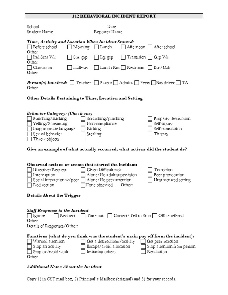 Behavioral Incident Report Template | PDF | Wellness