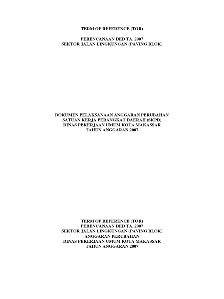 Contoh TOR Perencanaan Paving Blok | PDF