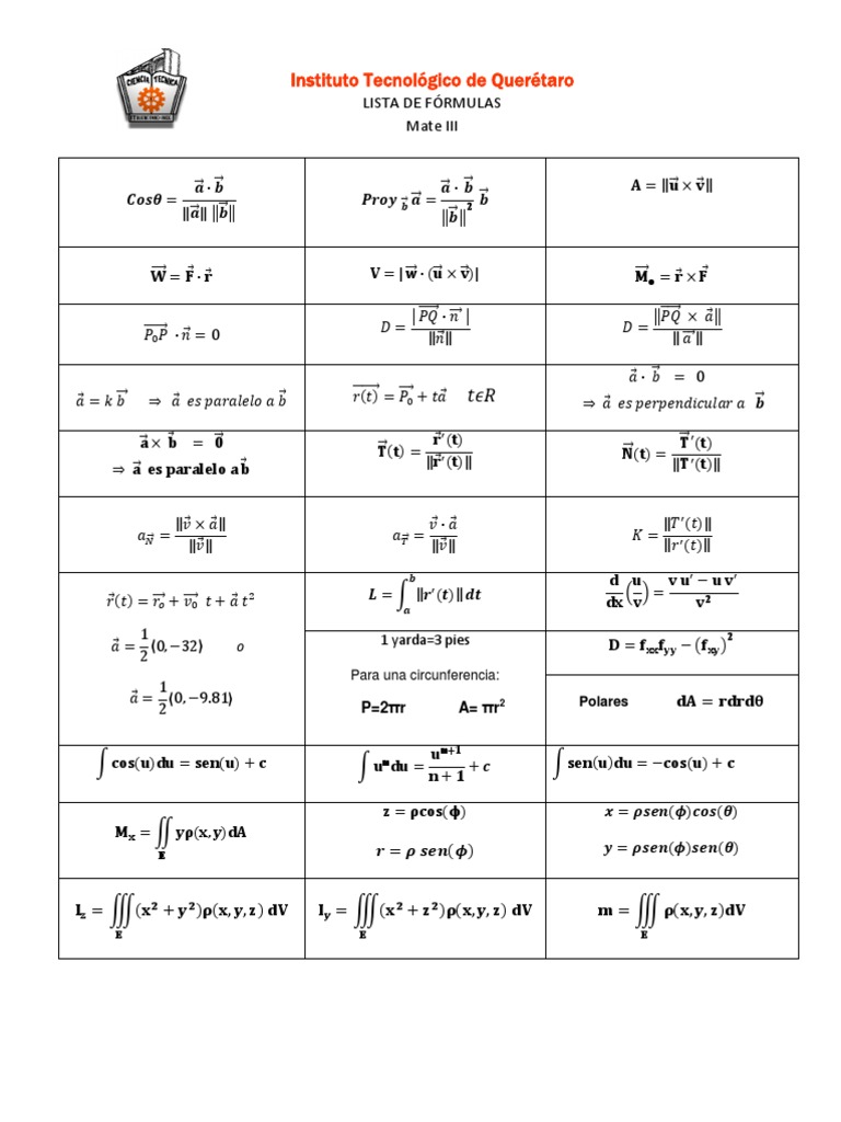 Fórmulas de Matemáticas III ITQ | PDF
