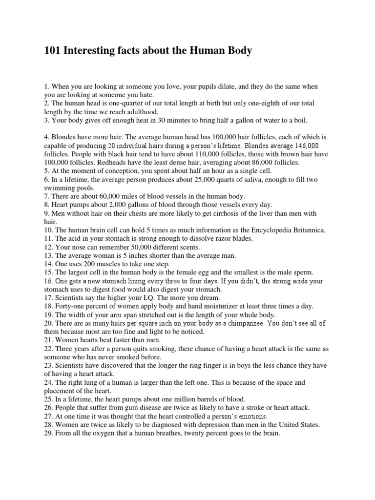 Interesting Facts About Girls Body 13+ Human Body Interesting Facts
