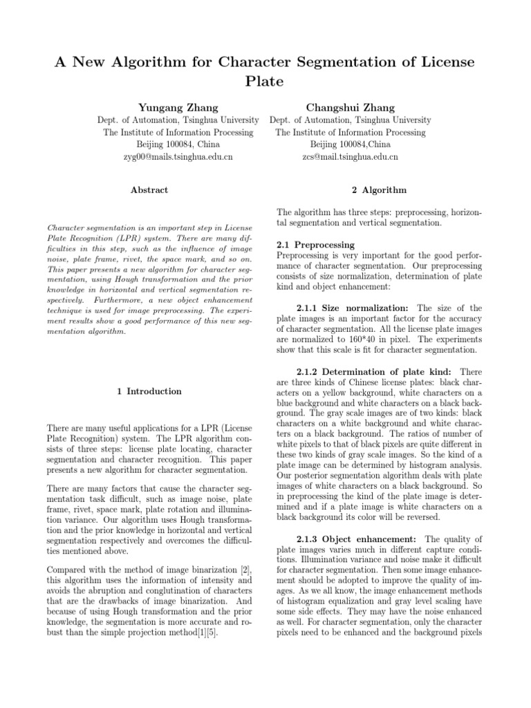 A New Algorithm For Character Segmentation Of License Plate Pdf Image Segmentation