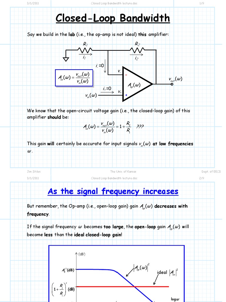 Closed Loop Bandwidth R R I I I Vω Vω Aω Vω Pdf Operational