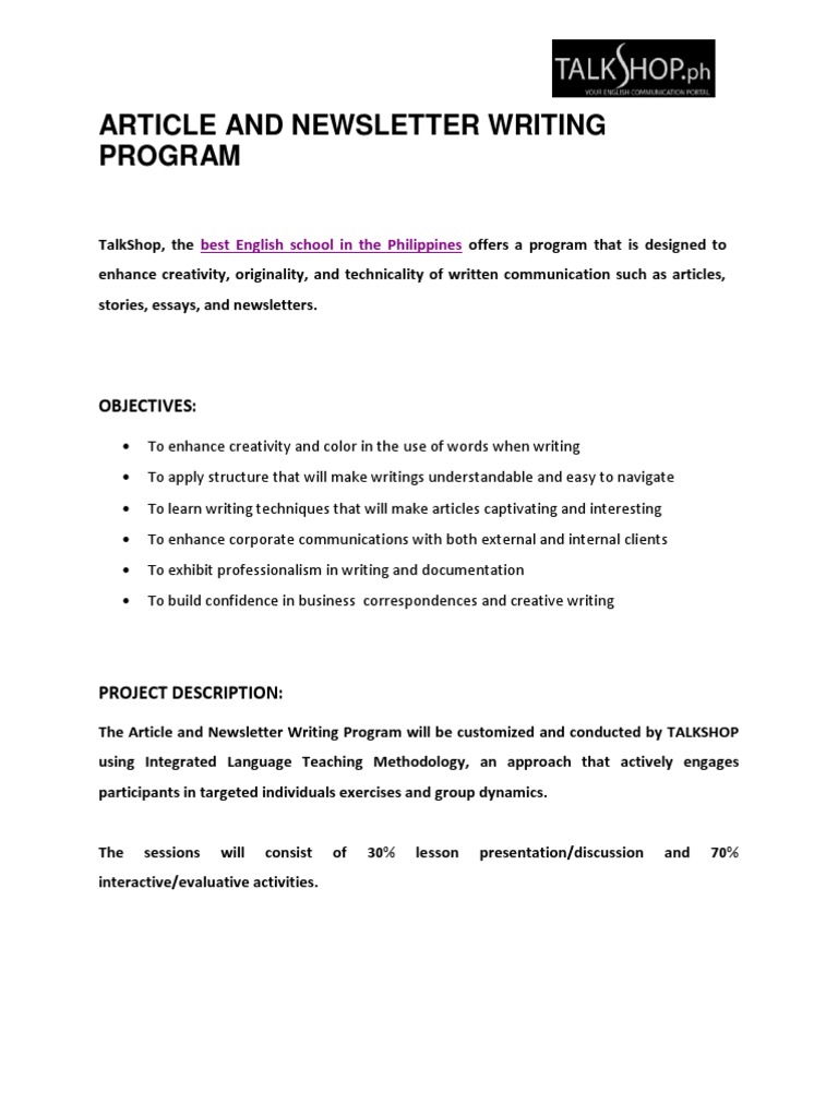 Article and Newsletter Writing Program | PDF | Persuasion | Creativity