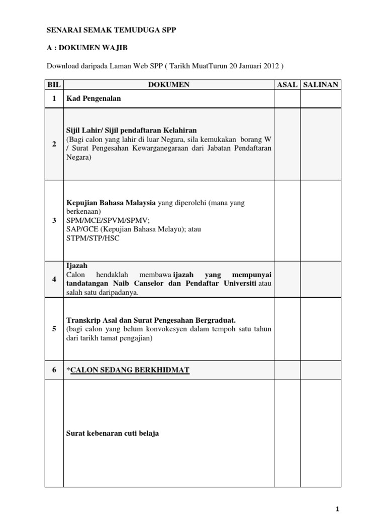 Senarai Semak Temuduga SPP | PDF