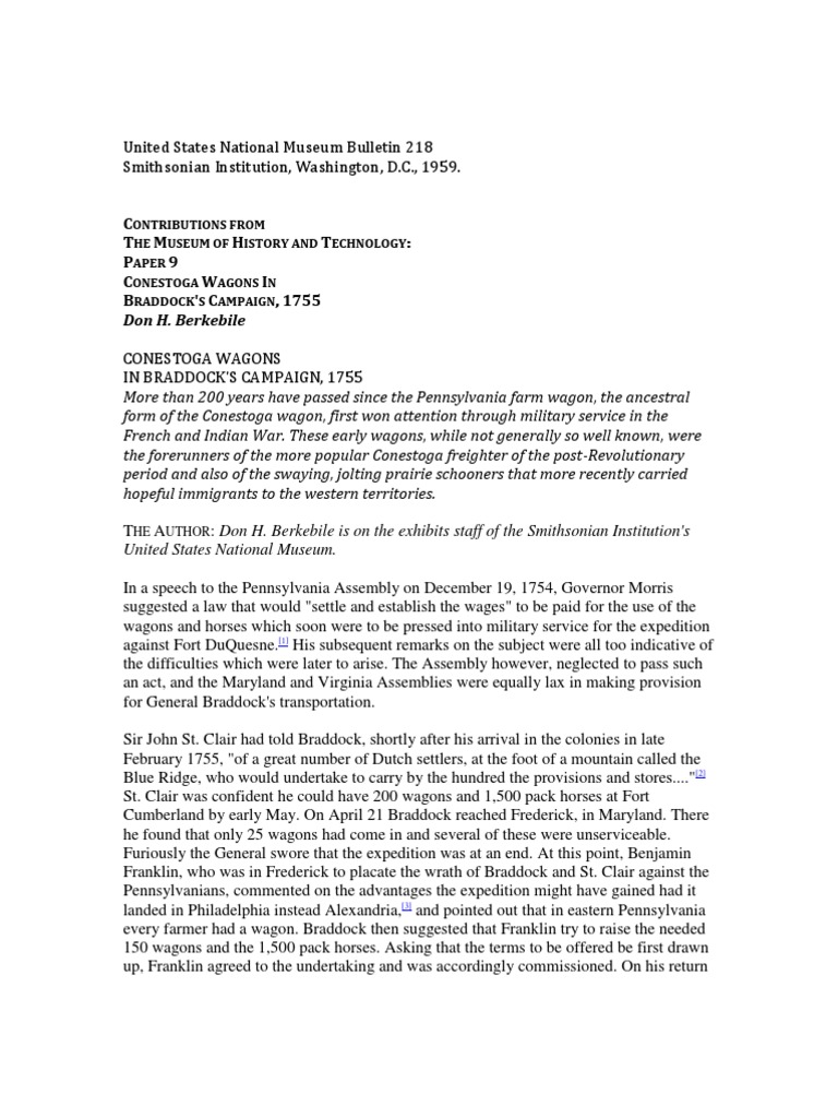 Don H. Berkebile, "Conestoga Wagons in Braddock's Campaign, 1755" | PDF ...