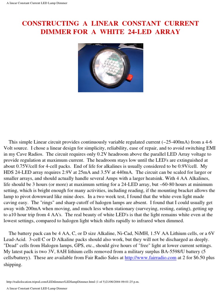 A Linear Constant Current LED Lamp Dimmer | PDF | Light Emitting Diode | Battery (Electricity)