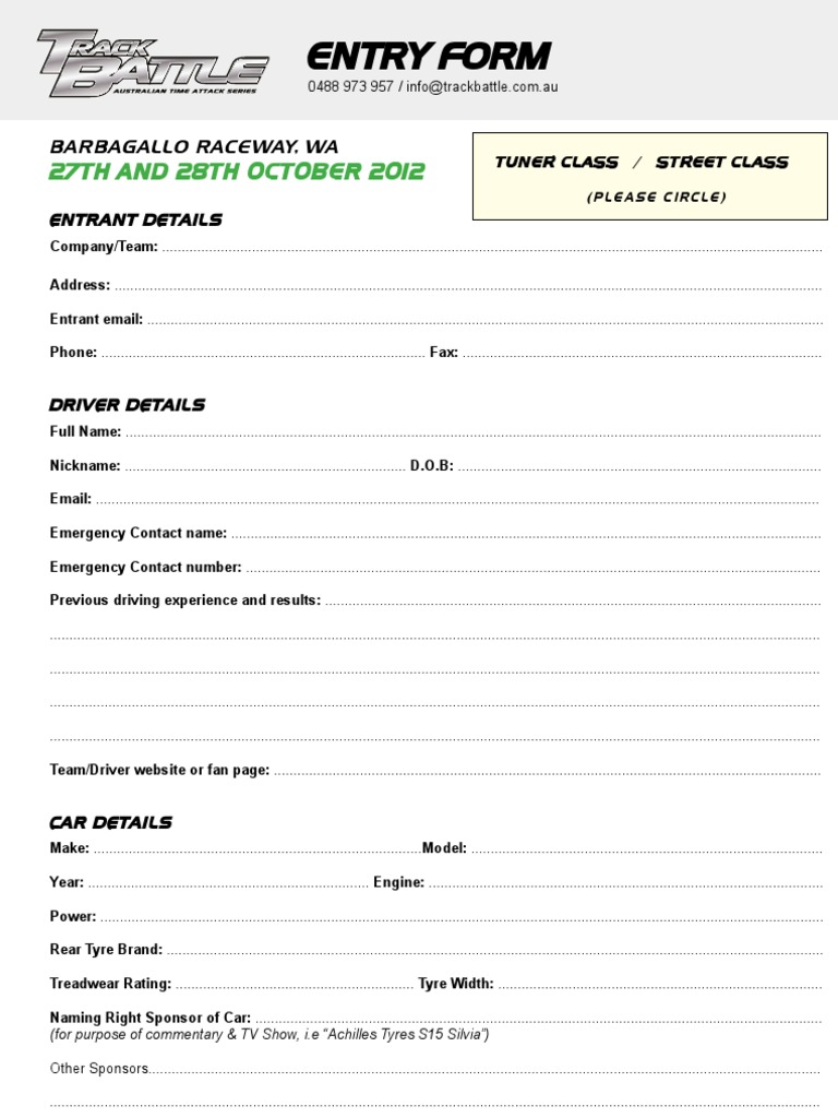 Barbagallo Raceway Entry Form 2012 | PDF | Payments | Motor Racing