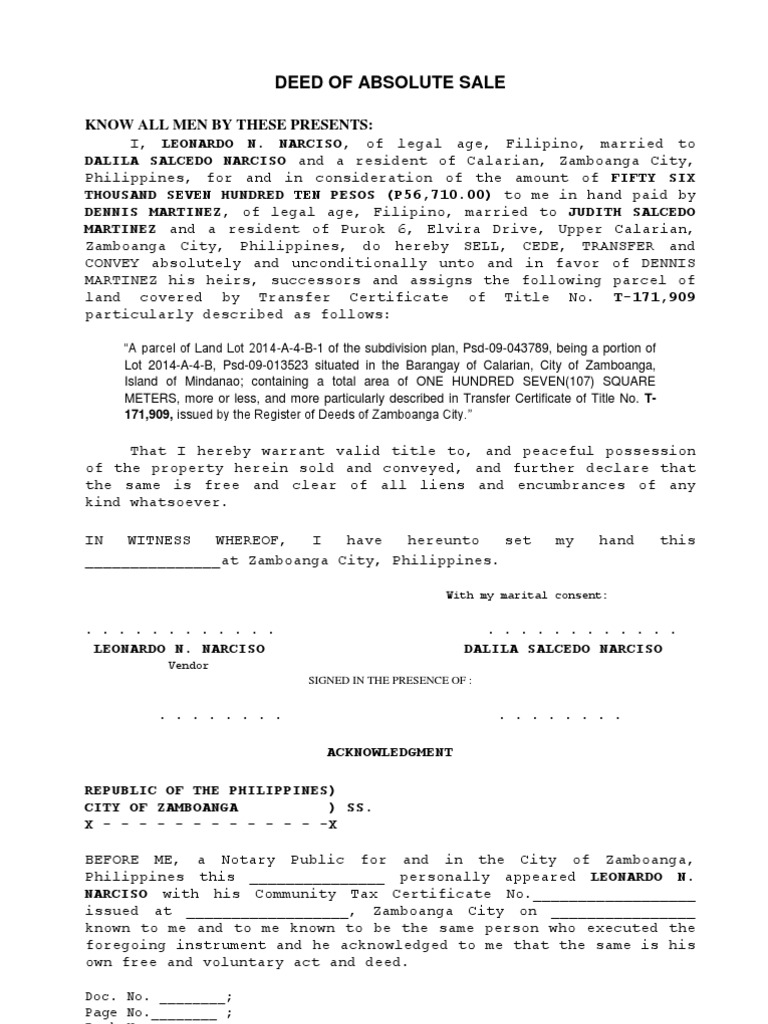 Deed of Absolute Sale: With My Marital Consent | PDF