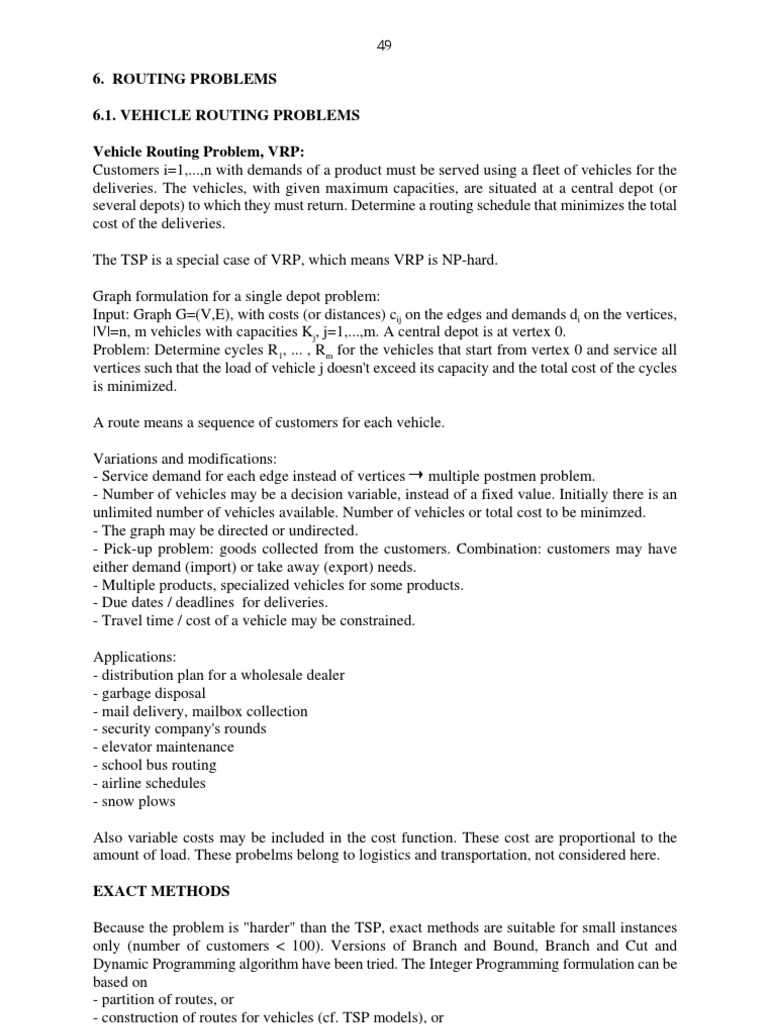 Routing Problems 6.1. Vehicle Routing Problems Vehicle Routing Problem, VRP | Download Free PDF ...