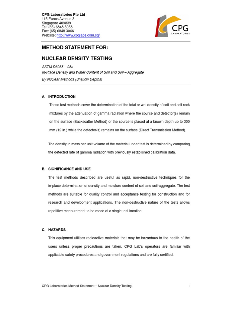 Nuclear Density Method Statement-STD Checked | Nondestructive Testing ...