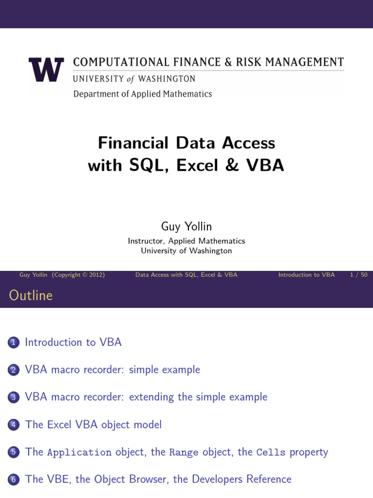 Financial Data Access With SQL, Excel & VBA: Guy Yollin | Download Free PDF | Visual Basic For ...